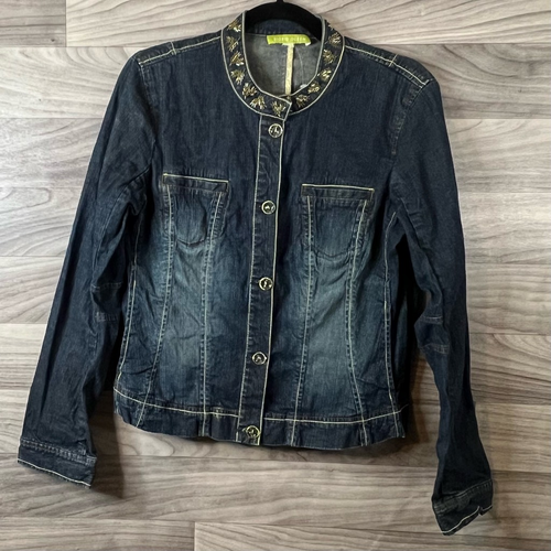 Sigrid Olsen Womens Jean Jacket Blue Waist Length Buttons Beaded ...