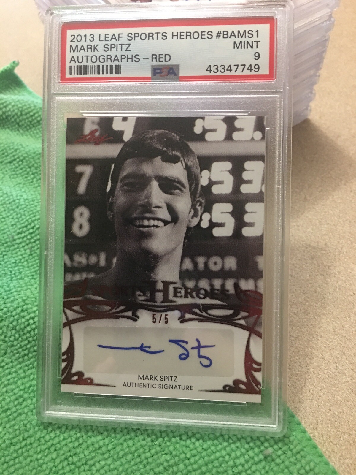 Rare PSA Pop 1. MARK SPITZ AUTO 5/5 2013 LEAF SPORTS HEROES Red ...