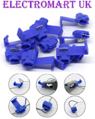 100 BLUE SCOTCH LOCK 1.1MM TO 2.6MM CABLE WIRE CRIMP JOINER SPLICING ...