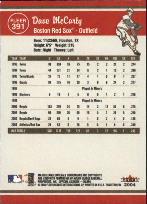 2004 Fleer Tradition Baseball Card #391 Dave McCarty | eBay