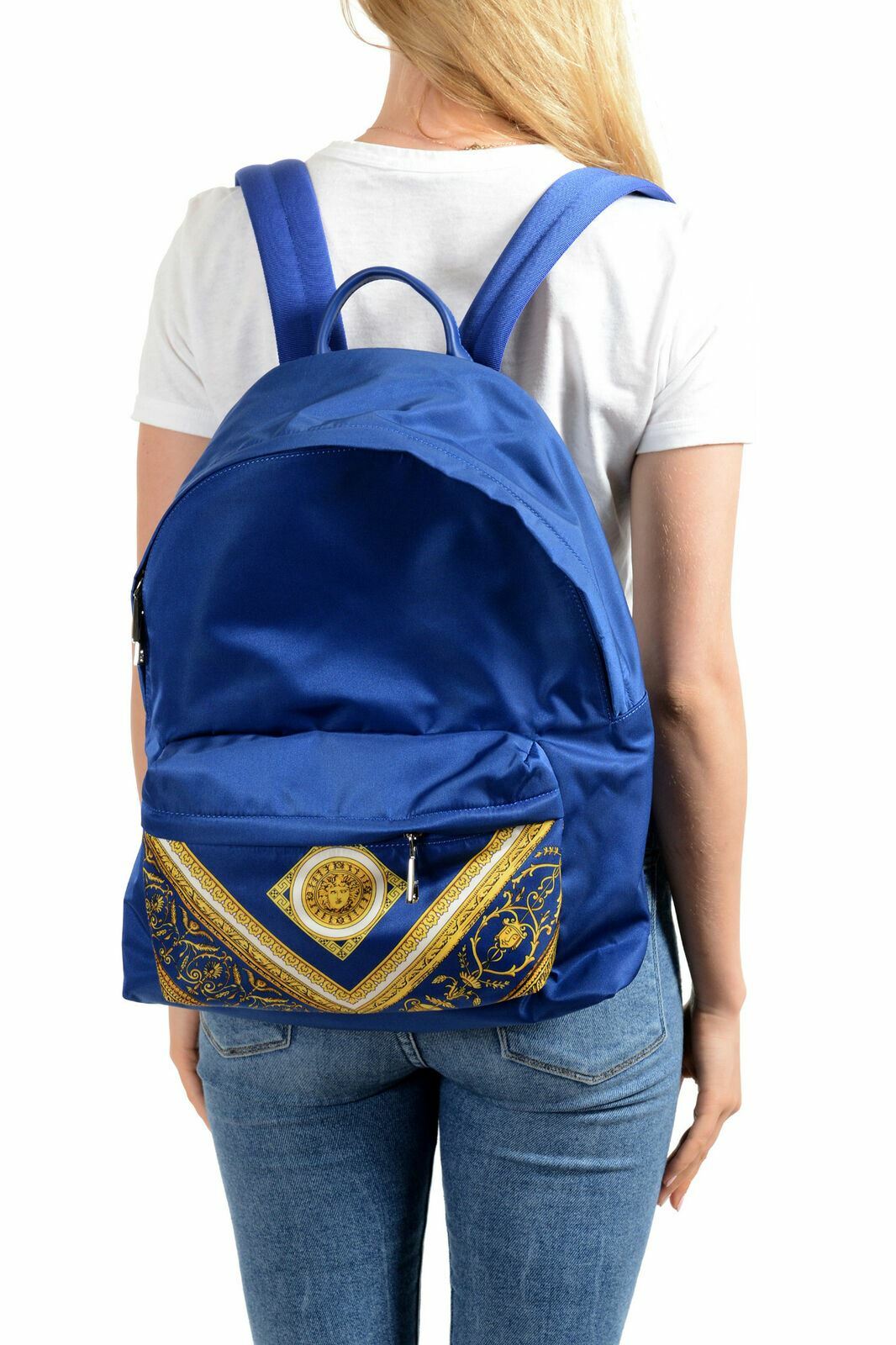 Versace Unisex Blue Barocco Print DFZ5350S Backpack | eBay