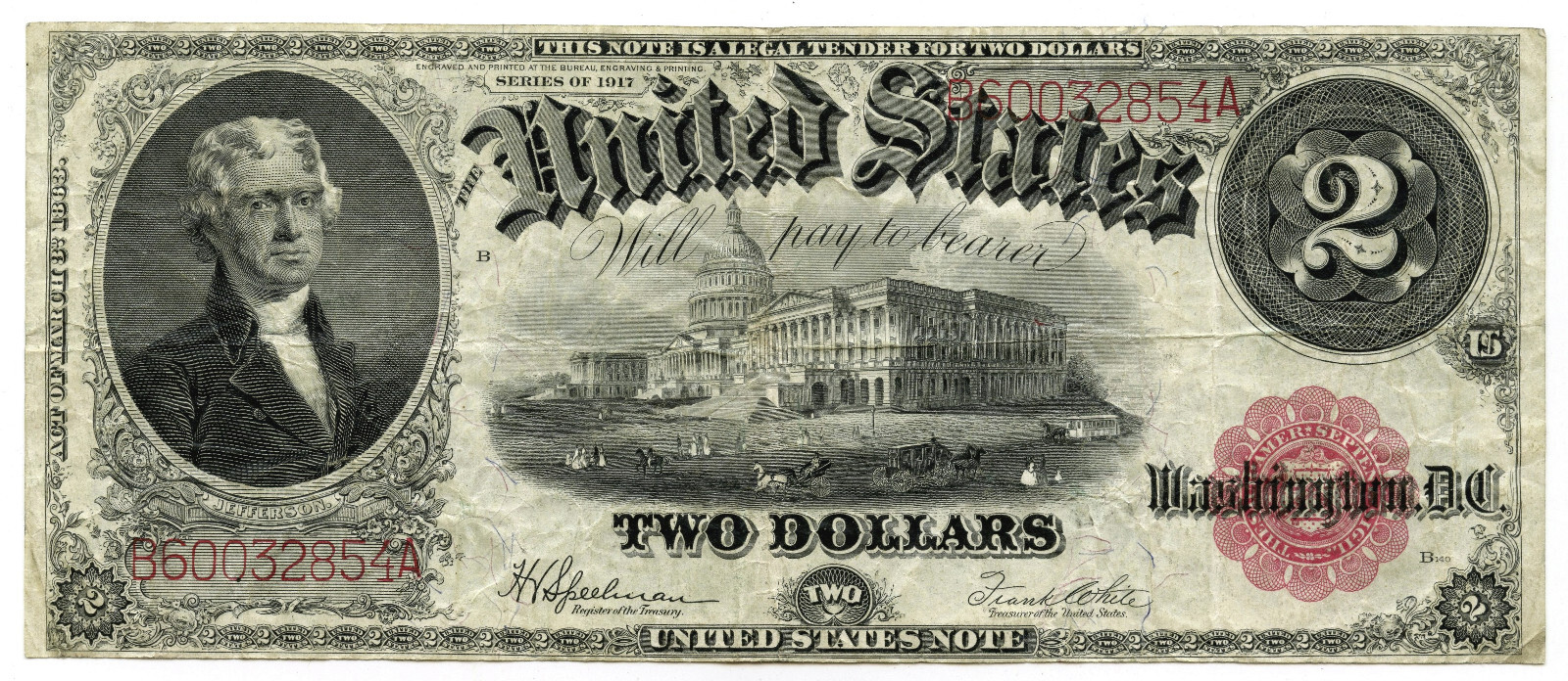 1917 $2 United States Note - Large Currency - Two Dollars - L636 | eBay