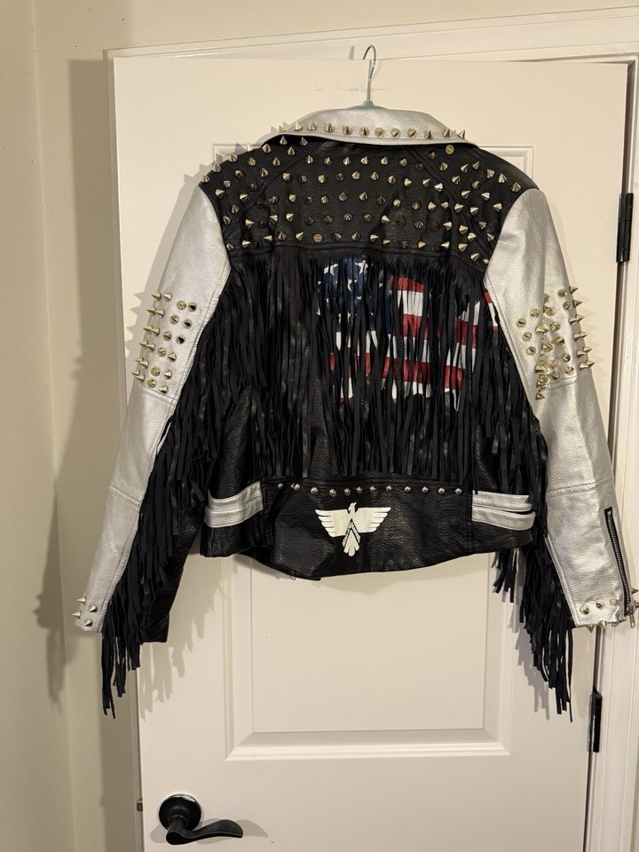 Women's PUNK Moto Jacket Faux Leather Short Coat Rivet Graffiti, fits ...