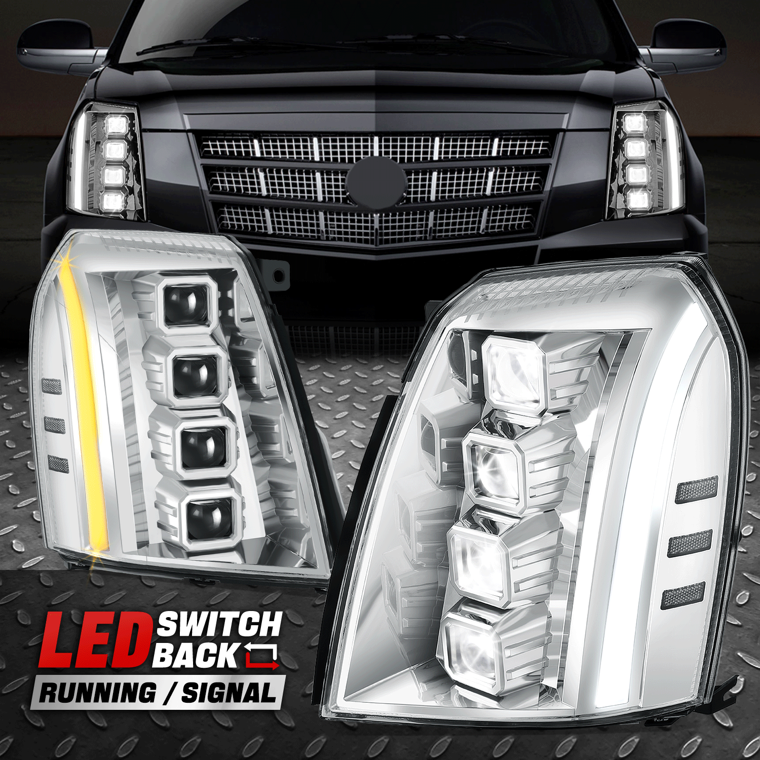 [Switchback LED DRL] For 07-14 Escalade ESV EXT Quad Projector ...