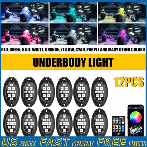 12x RGB Pods LED Rock Light Kit Underbody Bluetooth Music Control Glow ...
