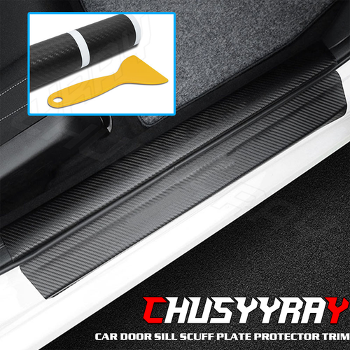 1pcs Carbon Fibre 5D Car Door Sill Scuff Protector Plate Sticker Black ...
