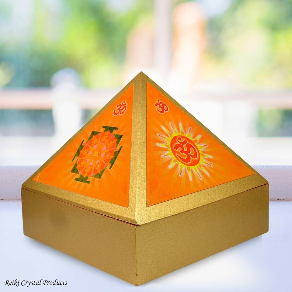 Wooden Pyramid Wish Box Size 4 inch Om Sticker Wish Box for Reiki Wish ...
