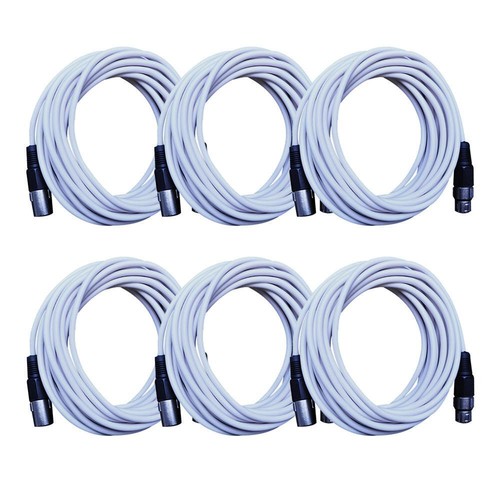 6 Pack of 25 Foot White XLR to XLR Patch Cables PA/DJ Mic Cords | eBay