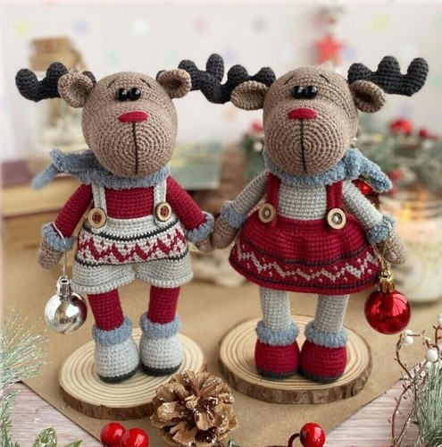Crochet pattern copy Xmas Rudolph & Belle Reindeer sport cotton yarn ...