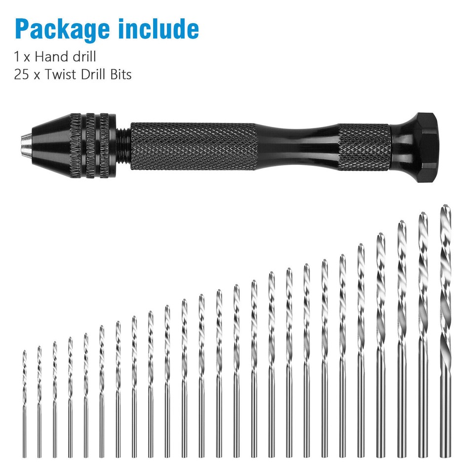26Pcs Mini Micro Hand Drill Bits Set Small Manual Keyless Chuck Pin ...