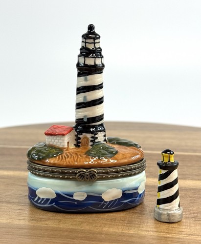 Porcelain Hinged Trinket Box Lighthouse Seashore Ocean Nautical #4 | eBay