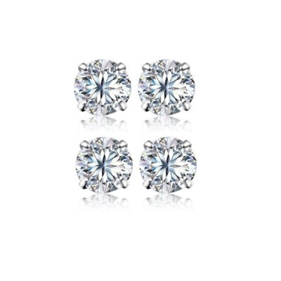 18k White Gold 6mm 1Ct Round White CZ Set Of Two Stud Earrings Plated ...