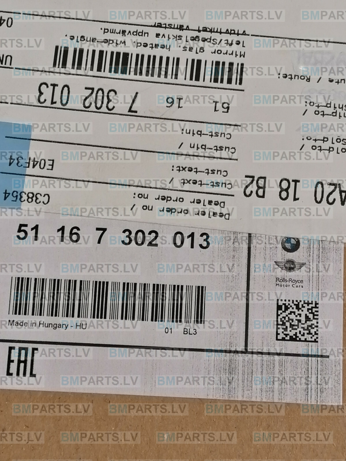 NEW GENUINE BMW E84 F39 G29 MIRROR GLAS HEATED WIDE ANGLE LEFT EC ...