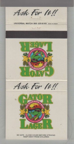 Matchbook Cover - Alligator - Gator Lager Beer | eBay