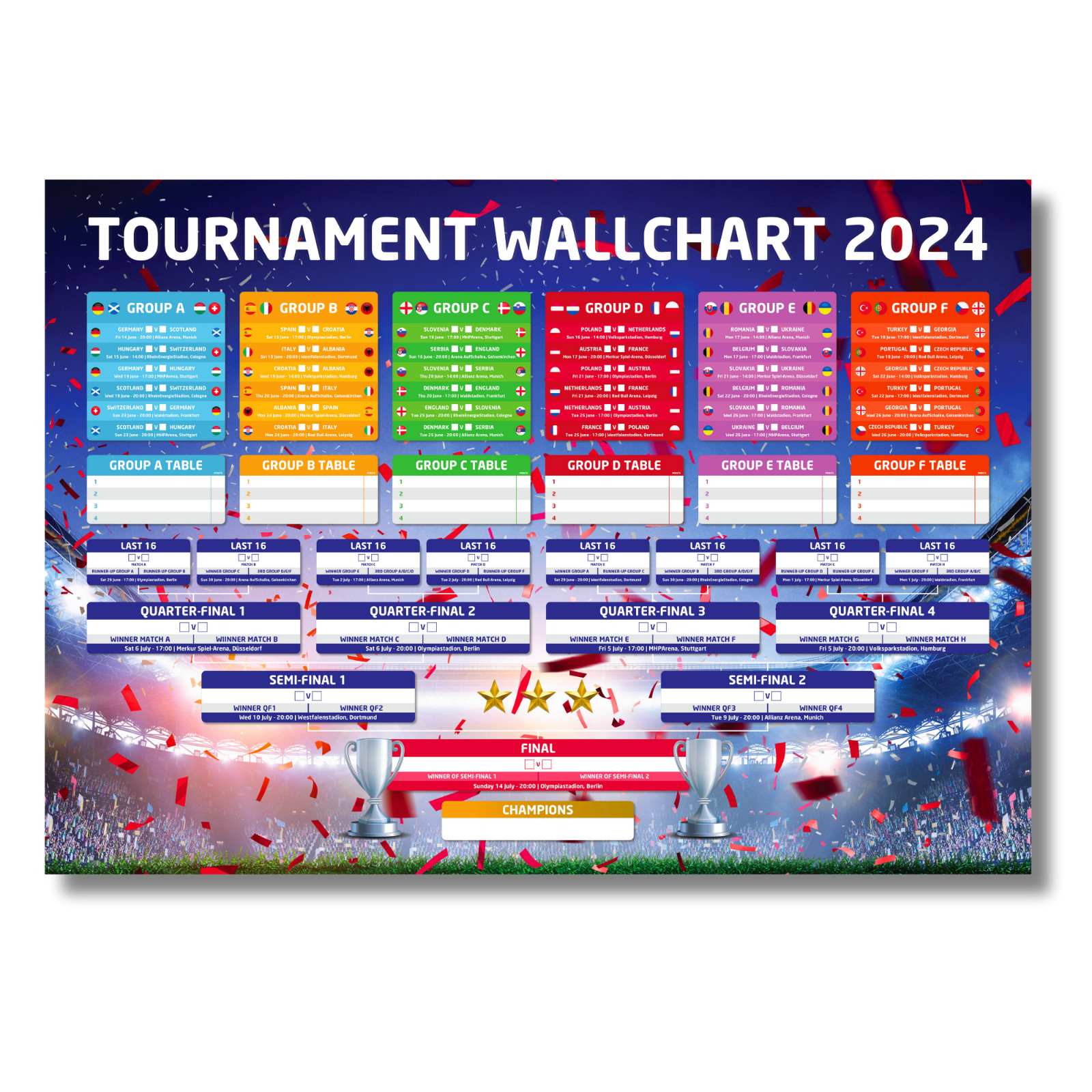 Premium Confetti Euro Tournament Wallchart | Grelly UK