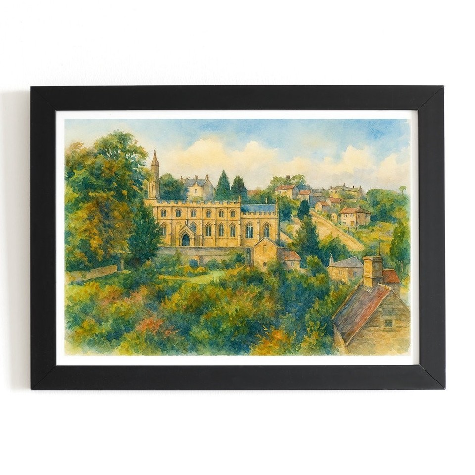 A4 PRINT - The Church, Pilton - Vintage Art Style | eBay UK