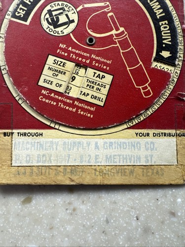 1958 Starrett Decimal Fraction Screw Thread Tap Drill Wheel Chart ...