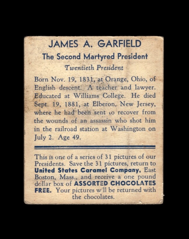 1932 American Heroes Caramel Set-Break James A. Garfield LOW GRADE ...