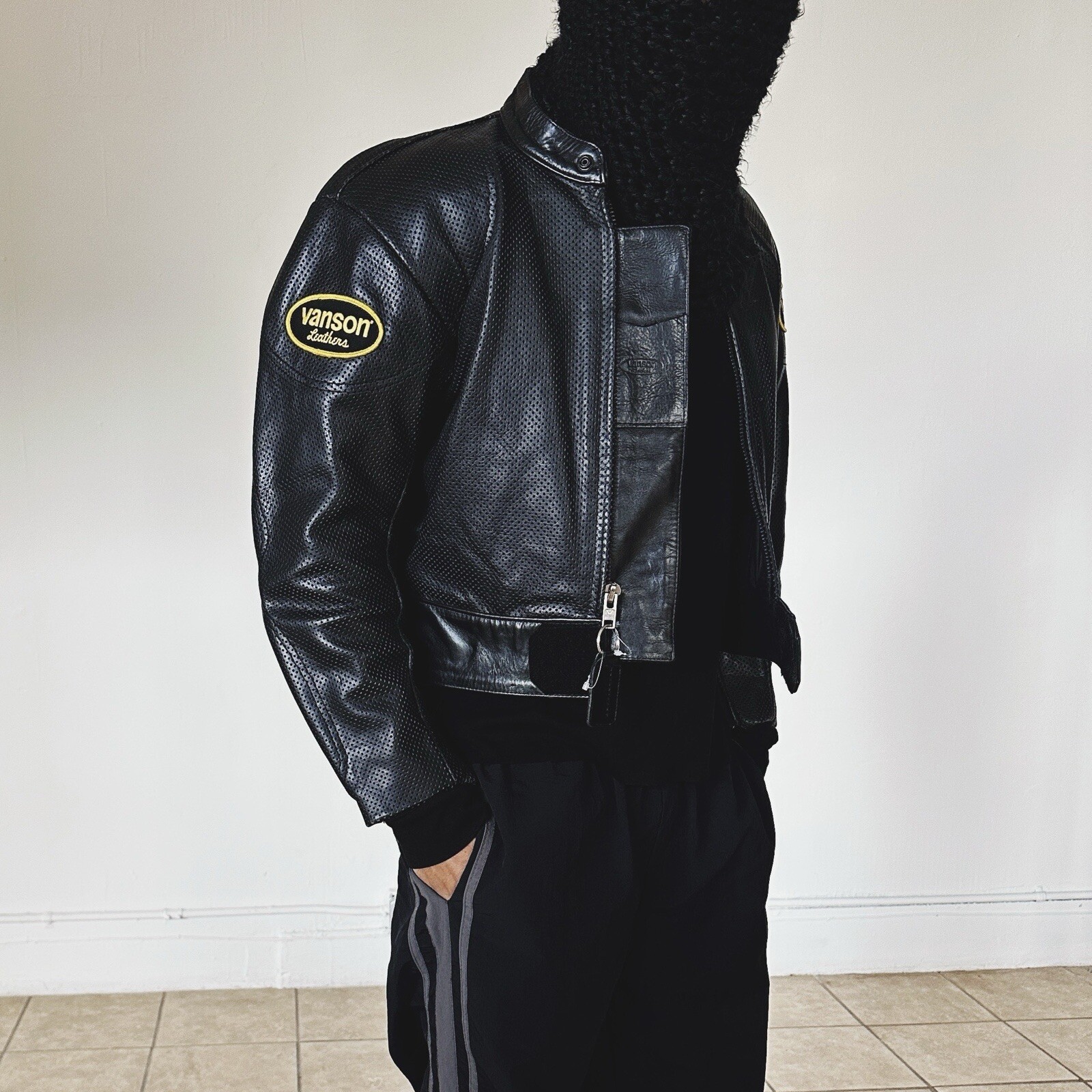 Vanson Vintage Black Motorcycle perforated Leather Jacket Size 16 ...