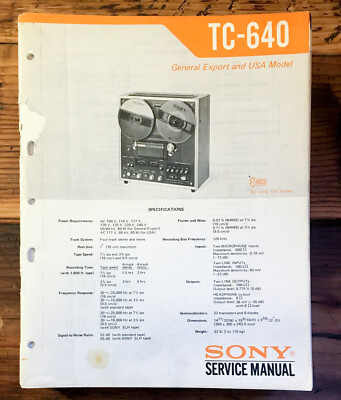 Sony TC-640 Reel to Reel Service Manual *Original* #2 | eBay
