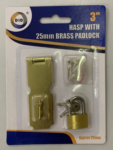 Hasp and Staple with 25mm Brass Padlock Cabinet lock small door ...
