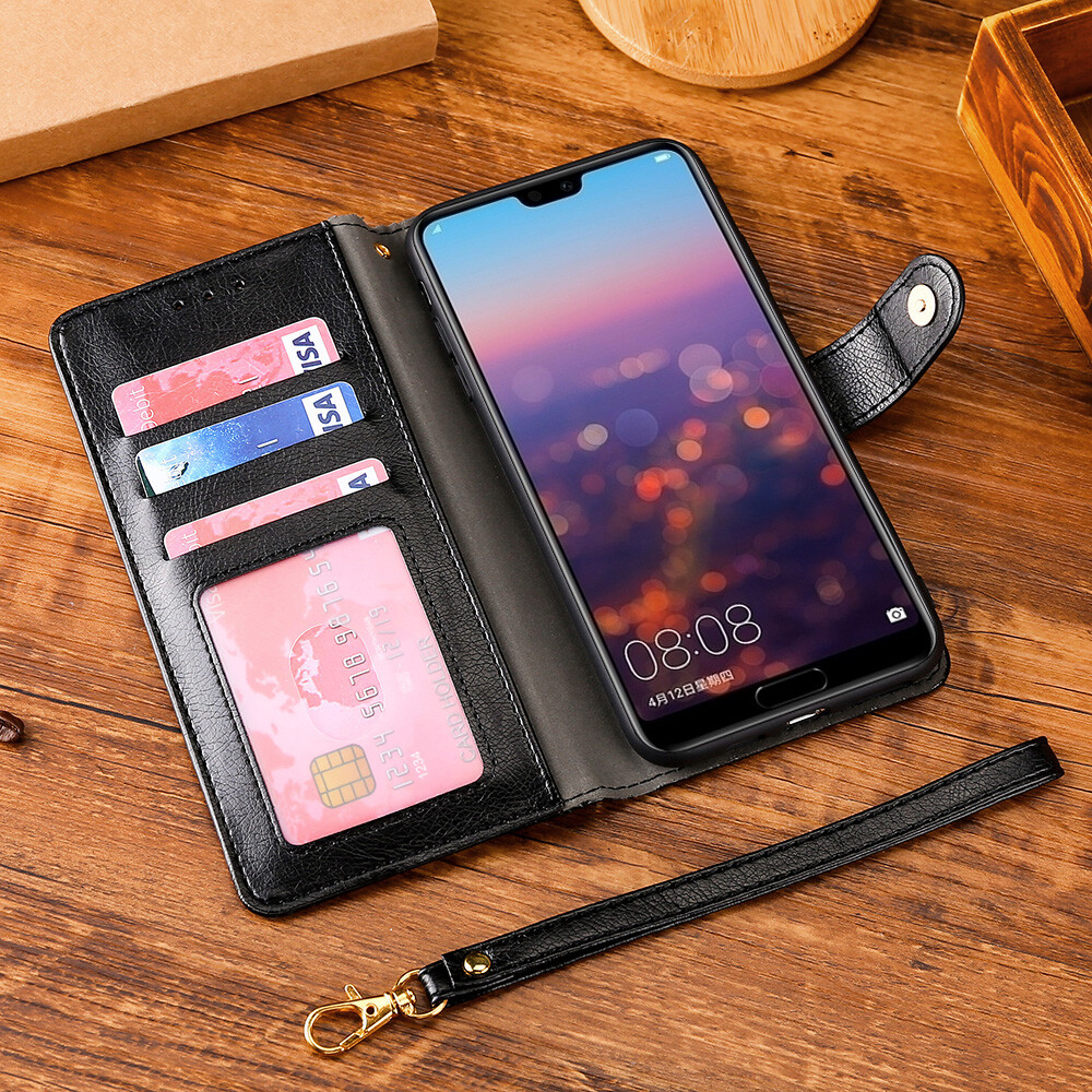 Zip Wallet Case Leather Card Flip Cover For Huawei P20 Pro Y7 Y6 Honor ...