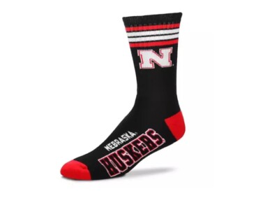 Nebraska Cornhuskers College Black Deuce Four Stripe Crew Socks White ...