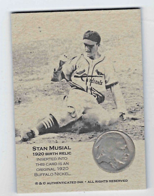 Authenticated Ink Coin Card Stan Musial 1920 Buffalo Nickel HOF NM/MT ...