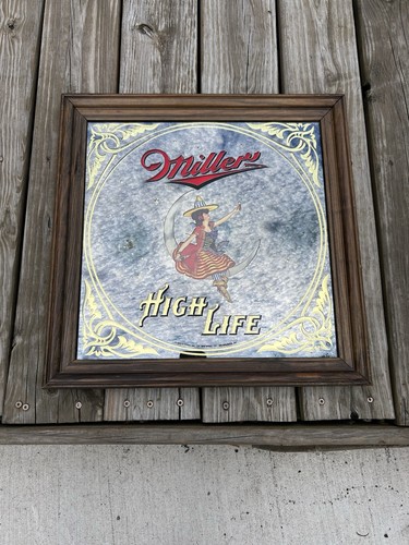 VINTAGE MILLER HIGH LIFE 1984 Girl on the Moon WITCH BEER MIRROR BAR ...