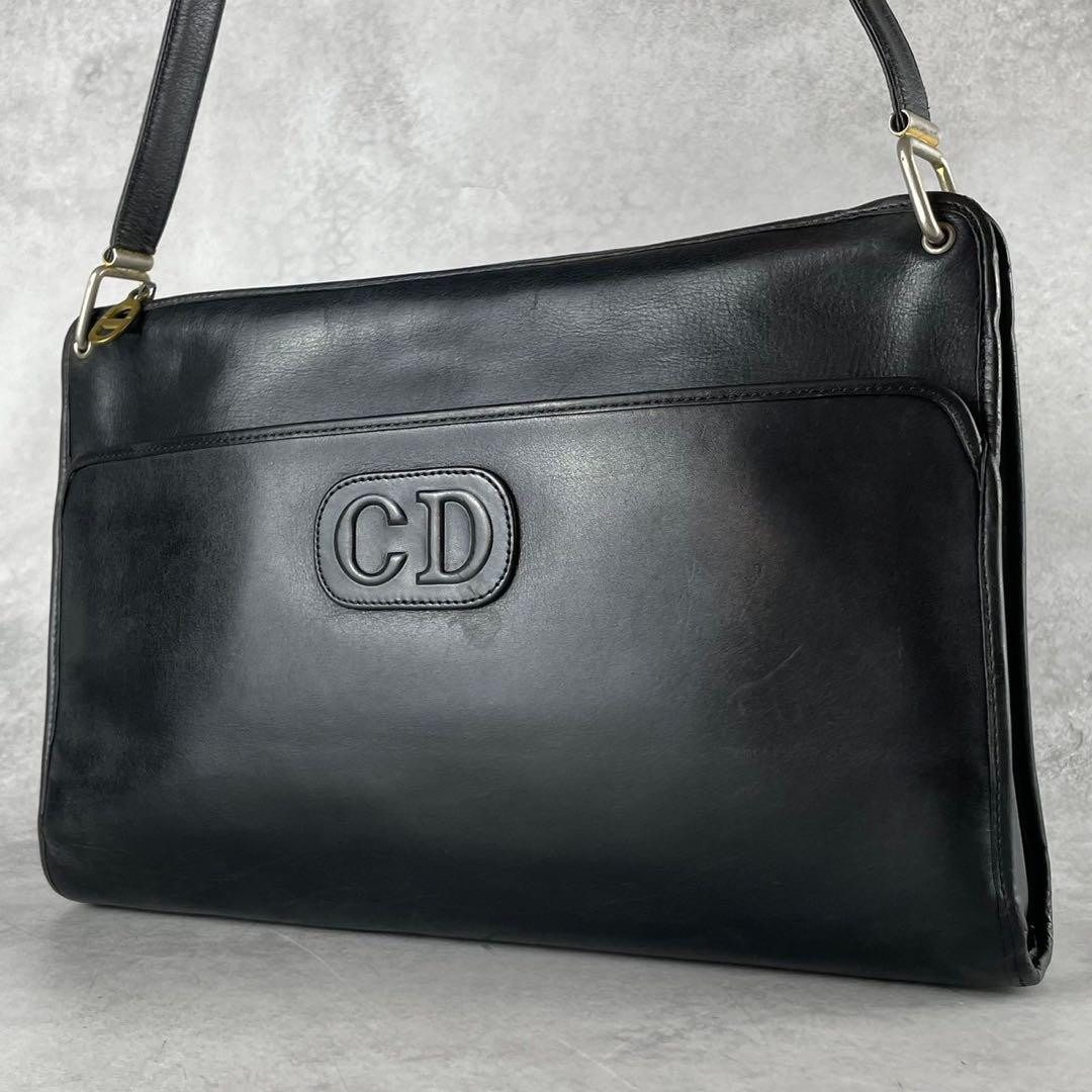 Christian Dior Leather Shoulder Bag CD Logo Black 22x… - Gem