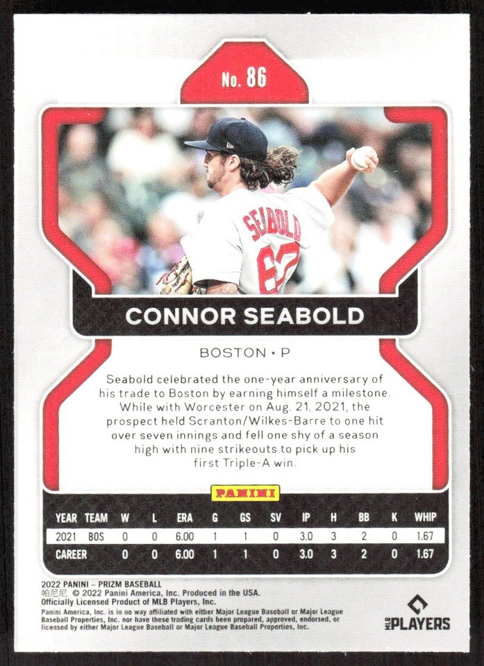 2022 5803A Panini Prizm Connor Seabold Rookie Boston Red Sox #86 | eBay