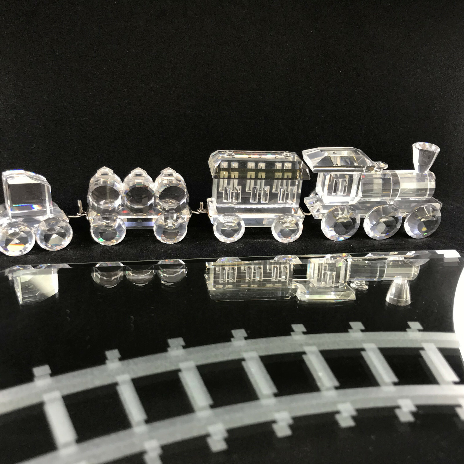 Swarovski Crystal Large Train set 4 Cars w Mirror Painted Tracks 1988 ...