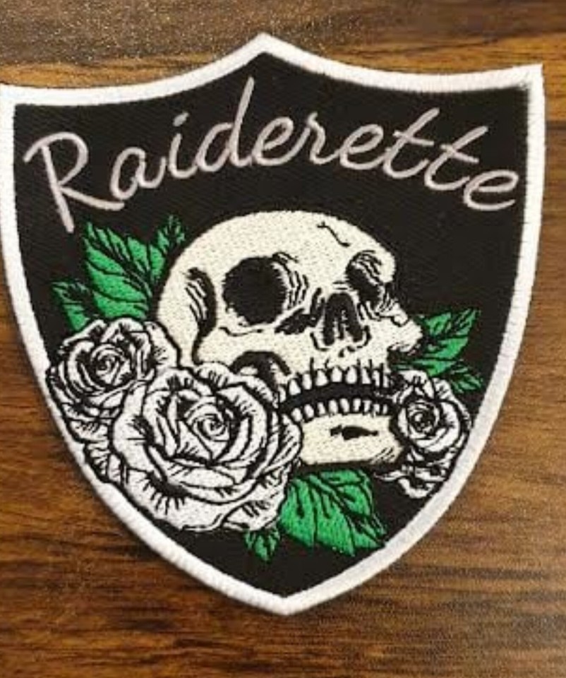 RAIDERETTE SKULL ROSES HUGE 4 inch embroidered iron on patch LAS VEGAS ...