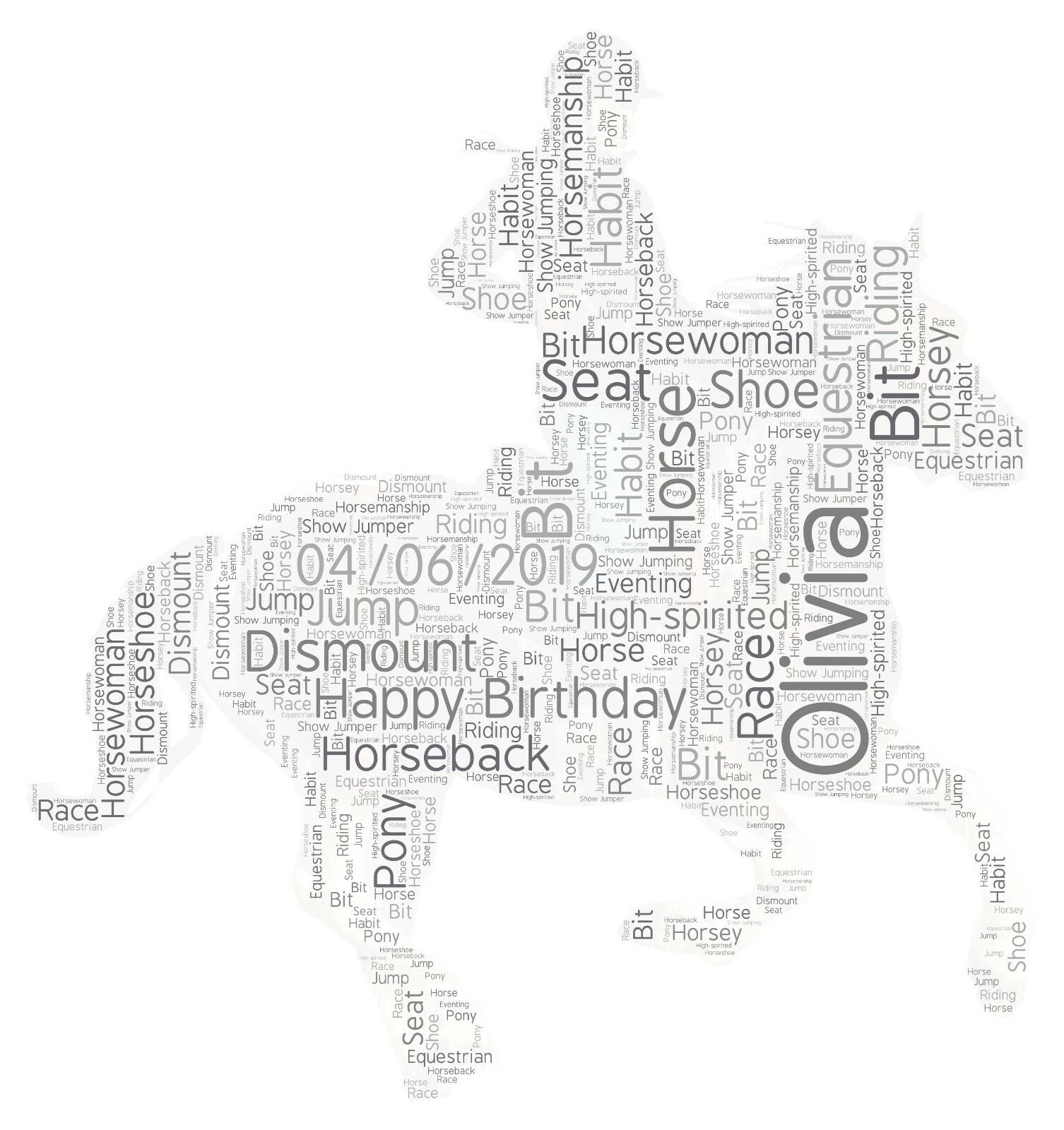 Personalised Word Art Print Horse Riding Race Ride Birthday Gifts for ...
