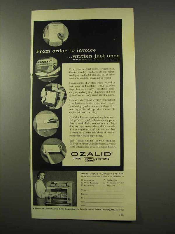 1956 Ozalid Copy Machine Ad - From Order to Invoice | eBay