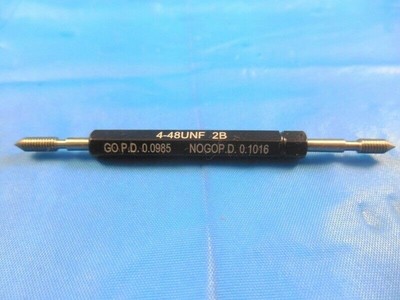 NEW 4 48 UNF 2B THREAD PLUG GAGE #4 .112 GO NO GO P.D.'S= .0985 & .1016 ...