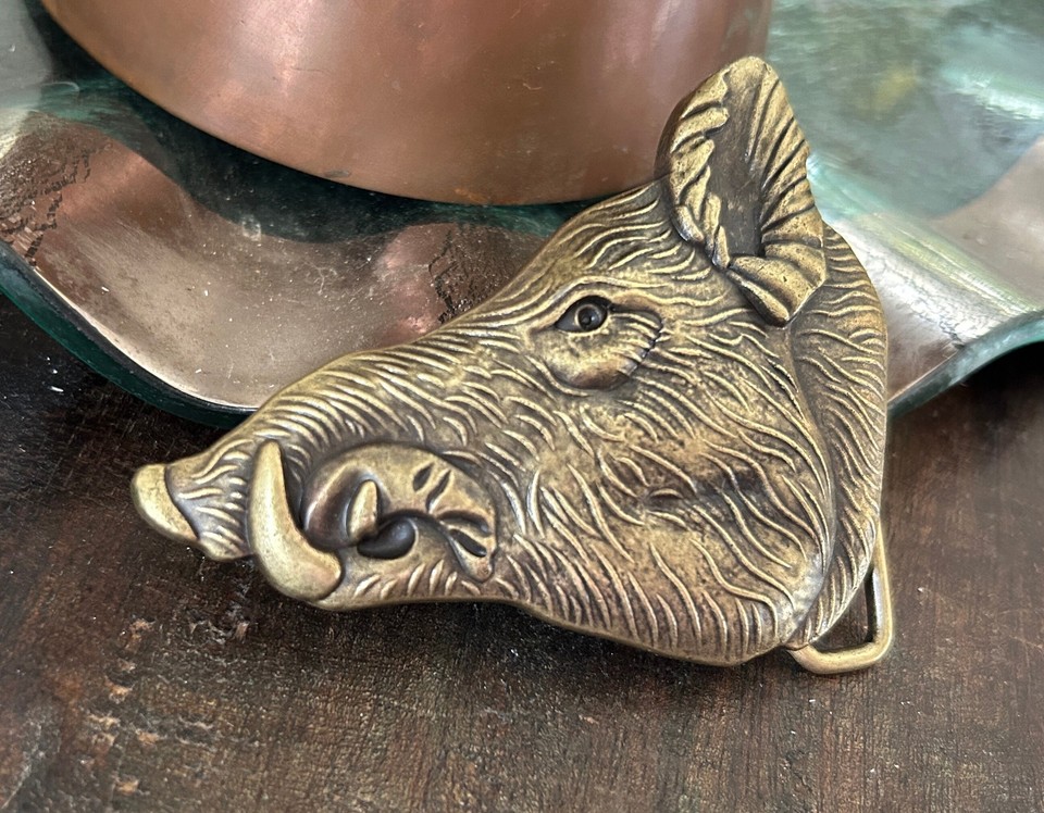 Vintage Large Brass Pig Belt Buckle - Hog Wild Boar Woods Forest Oink ...