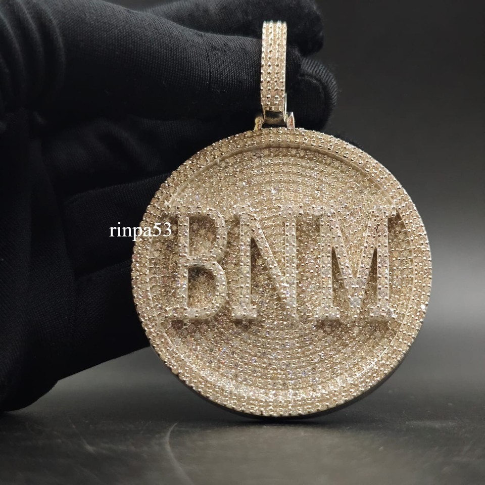 Men’s Custom Round "BNM" Pendant 925 Silver 3.50 Ct Lab Diamond Name ...