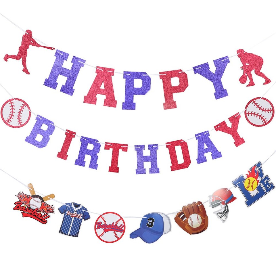 2 Pcs Baseball Banner Glitter Pennant Bunting Flag Sports Theme | eBay ...