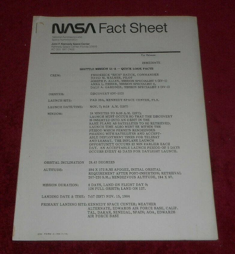 Space Shuttle Fact Sheet
