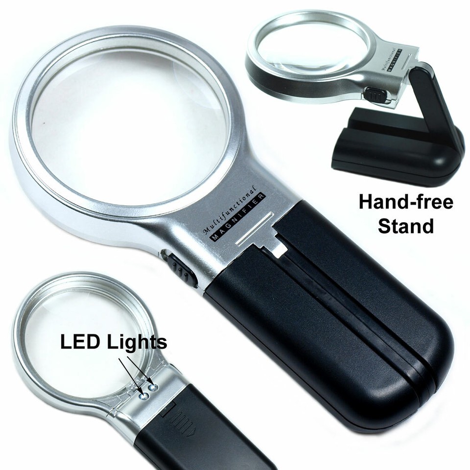 3X Illuminated Magnifier 3" Lighted Magnifying Glass LED Folding Stand ...