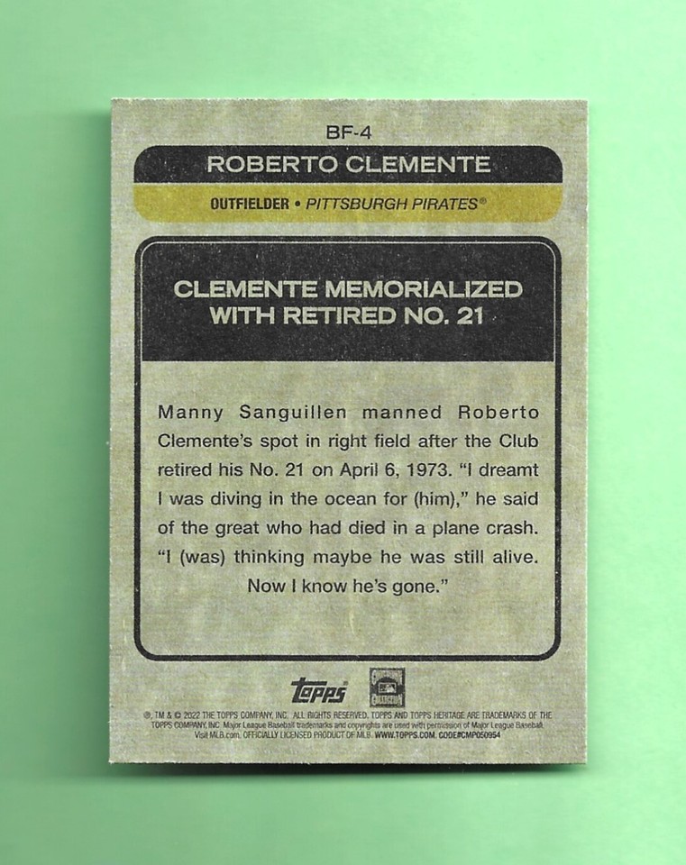 2022 Topps Heritage FLASHBACKS 1973 Card # BF-4 ROBERTO CLEMENTE ...