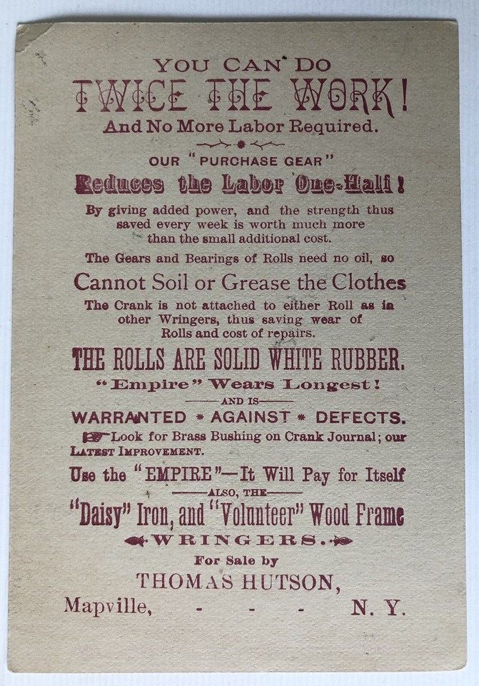 Victorian Trading Card Uncle Sam Empire Wringer Clothes Washing ...