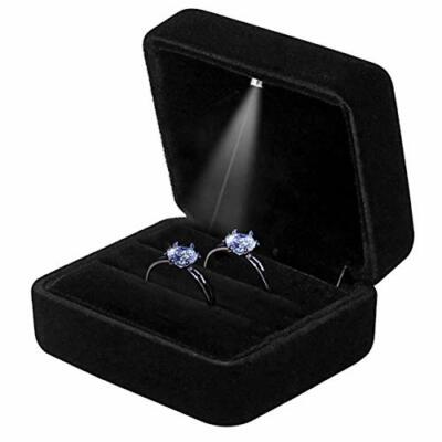 GBYAN Velvet Ring Box Double Slot with LED Light Couple Ring Box ...