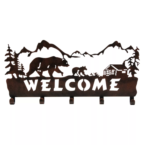 Woodland Creek Rustic Bear Metal WELCOME Sign Coat Rack in Brown ...