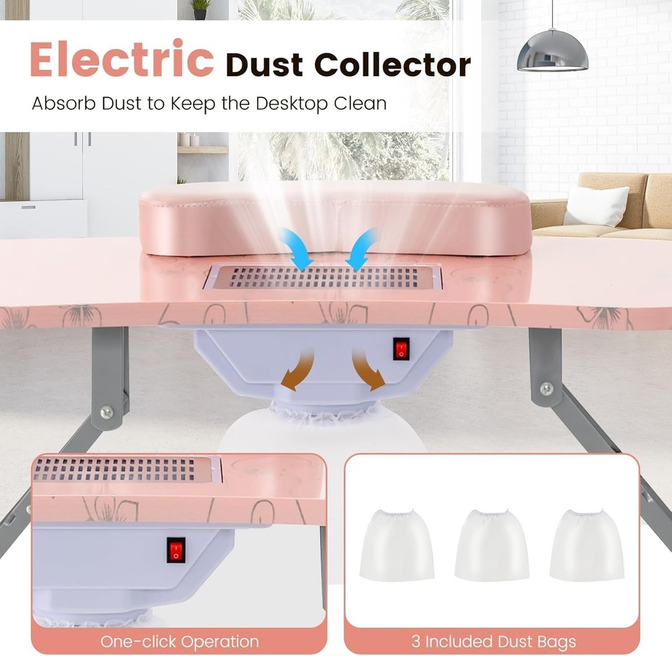 Folding Manicure Nail Table with Electric Dust Collector, Portable Nail ...