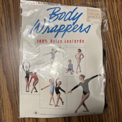 Body Wrappers Leotard Ballet Dance Girls 3-4 Black Long Sleeve Nylon ...