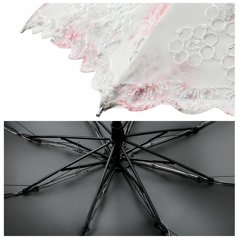 Flower Lace Umbrella Anti-UV Waterproof 3Folding Embroidery Parasol ...