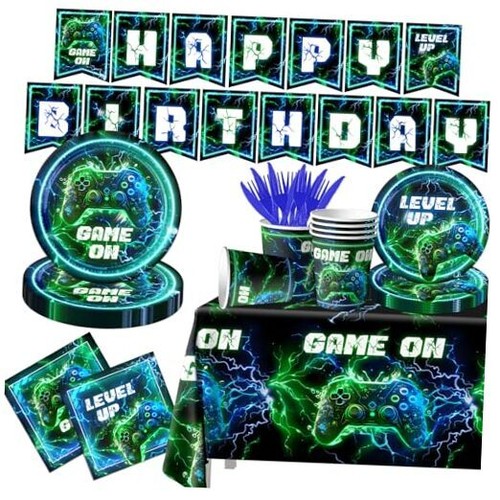 Video Game Birthday Party Supplies,142pcs Neon Video Gaming Plates and ...