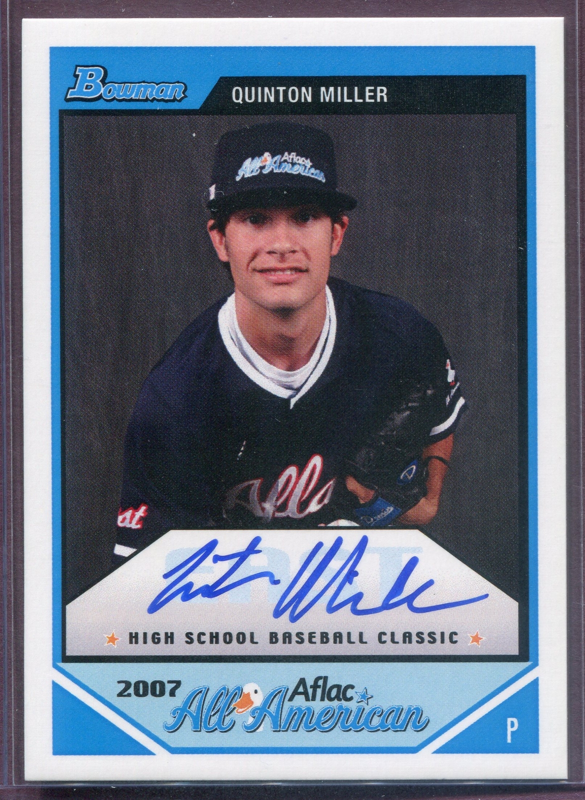 QUINTON MILLER ~ 2007 Topps AFLAC Autographs #QM 2008 Bowman Draft Auto ...